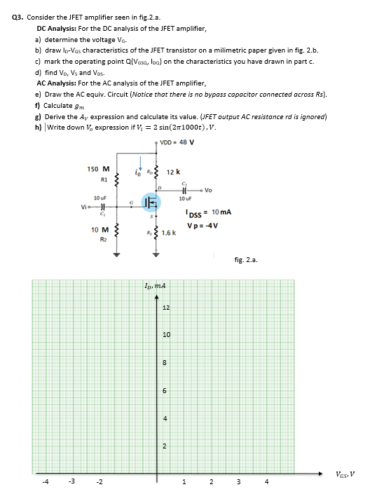 Solved Q3. Consider the JFET amplifier seen in fig.2.a. DC | Chegg.com
