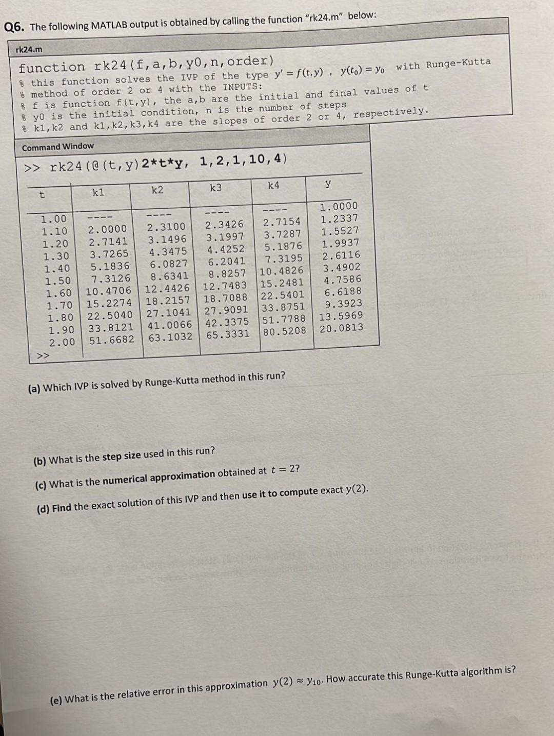 Solved Q6. The following MATLAB output is obtained by | Chegg.com