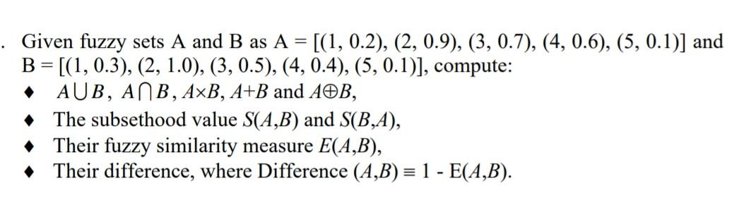 Solved Given fuzzy sets A and B as | Chegg.com