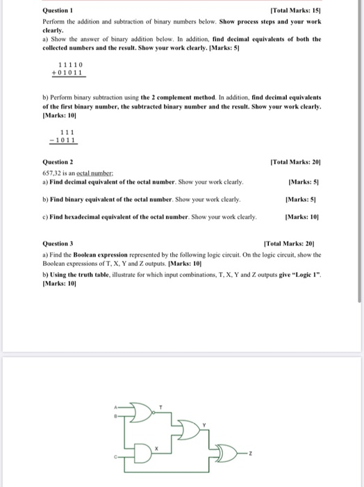 Solved Question 1 Total Marks: 151 Perform the addition and | Chegg.com