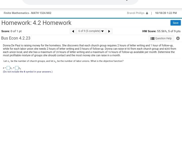Solved Finite Mathematics - MATH 1324.NO2 Brandi Phillips & | Chegg.com
