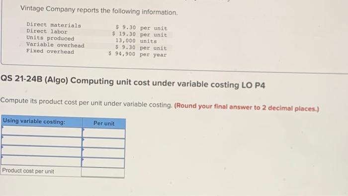 Solved Vintage Company reports the following information | Chegg.com