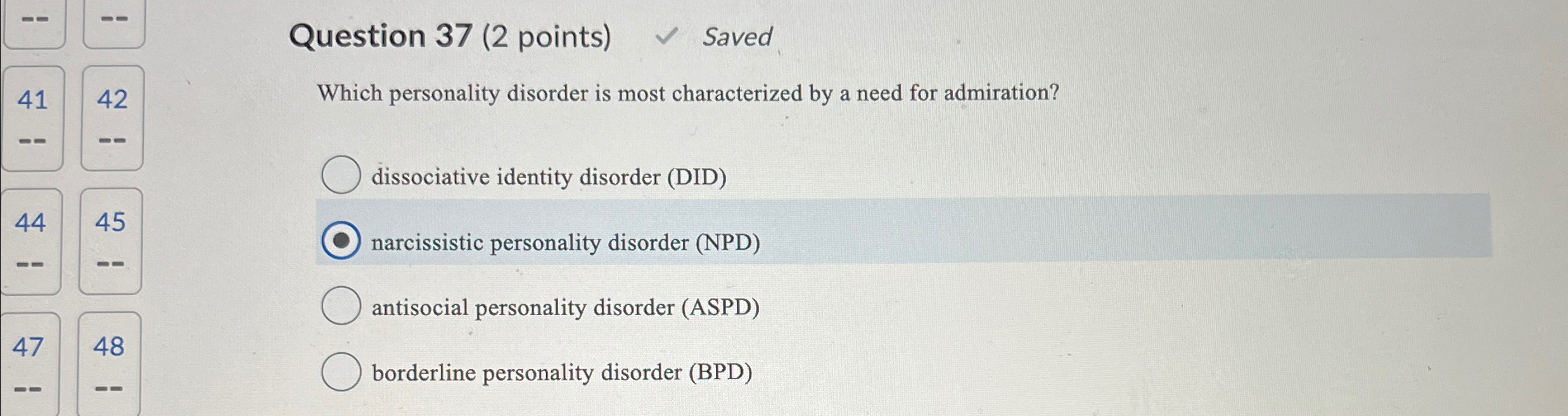 Solved Question 37 (2 ﻿points)SavedWhich personality | Chegg.com
