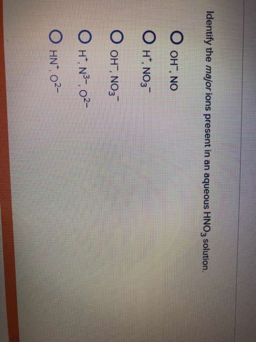 Solved Identify the major ions present in an aqueous HNO3 | Chegg.com