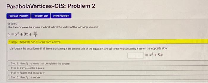 Solved ParabolaVertices-CtS: Problem 1 Previous Problem | Chegg.com