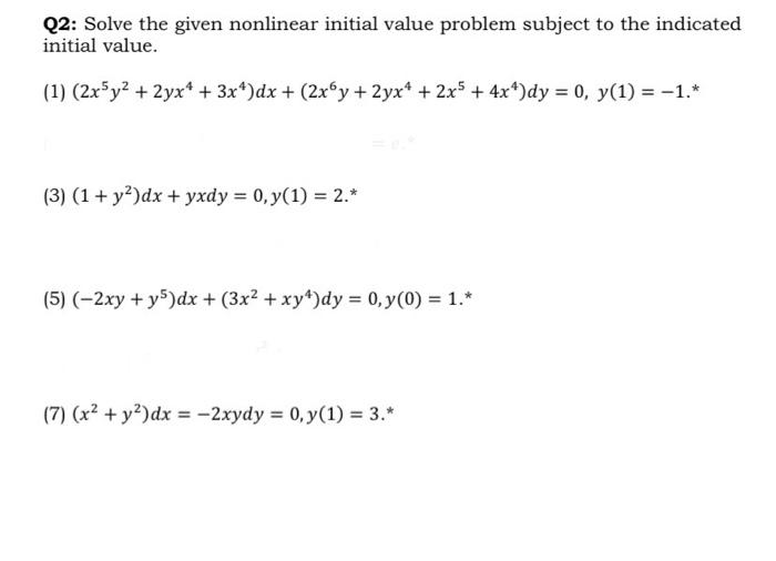Solved Q2: Solve the given nonlinear initial value problem | Chegg.com