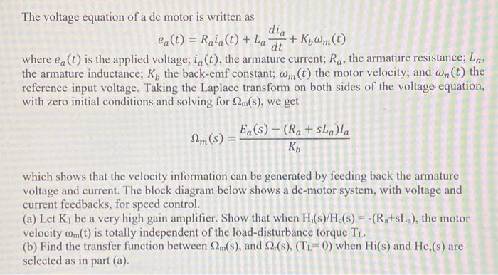 Solved The voltage equation of a dc motor is written as | Chegg.com