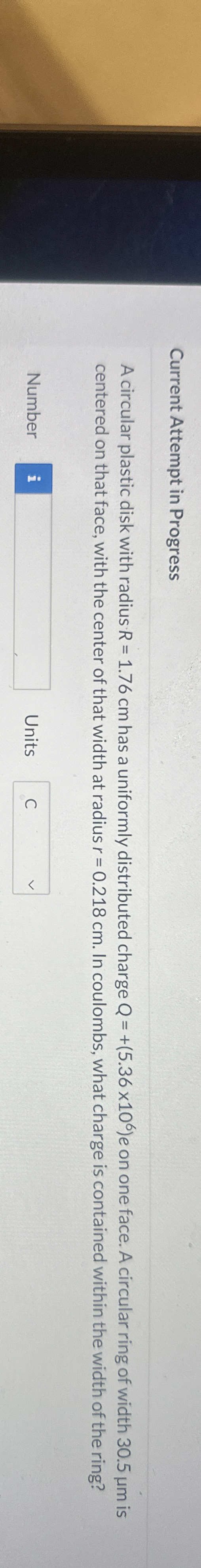 Solved Current Attempt in ProgressA circular plastic disk | Chegg.com