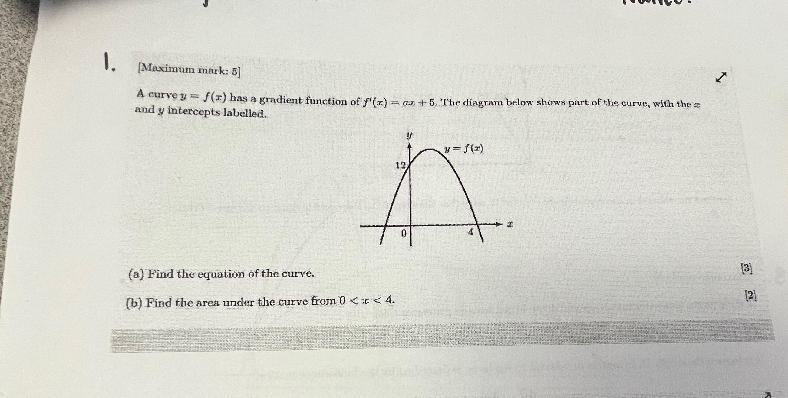 Solved [Maximum mark: 5]A curve y=f(x) ﻿has a gradient | Chegg.com