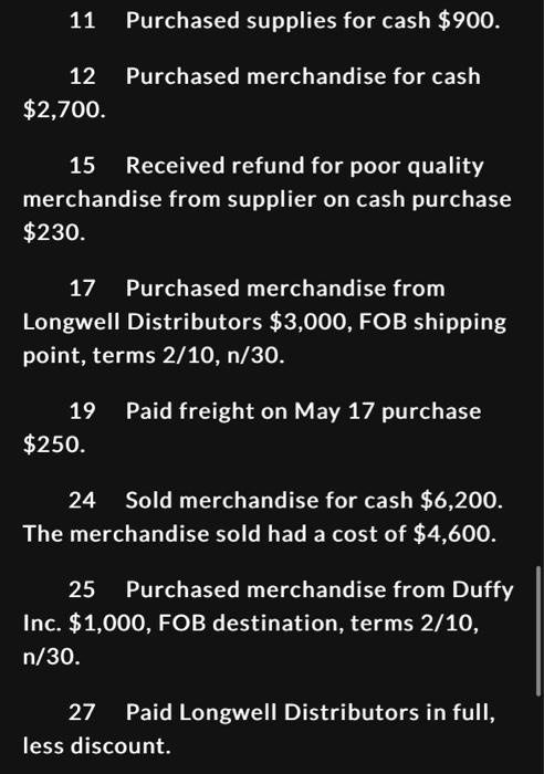 Solved 11 Purchased supplies for cash $900. 12 Purchased | Chegg.com