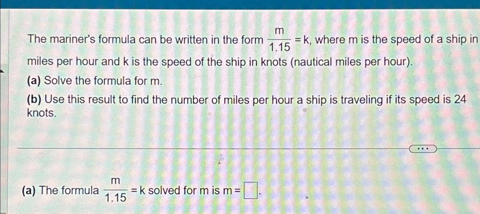 Solved The mariner's formula can be written in the form | Chegg.com