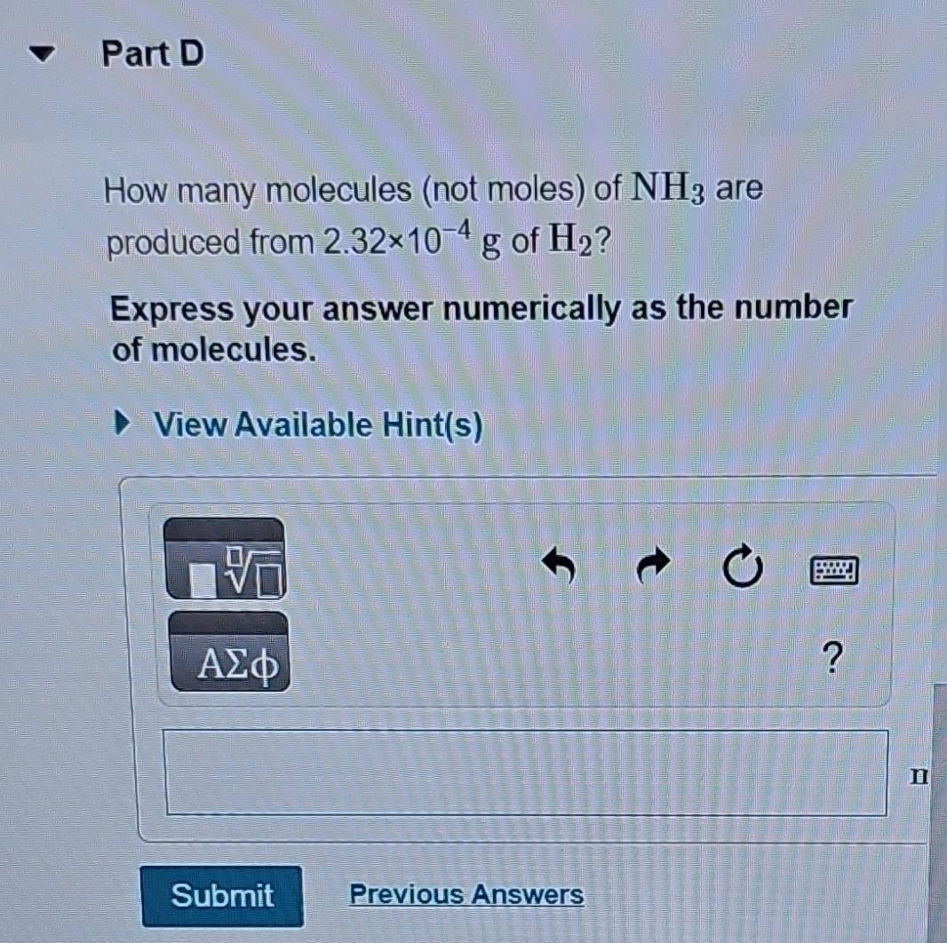 Solved How many molecules (not moles) of NH3 are produced | Chegg.com