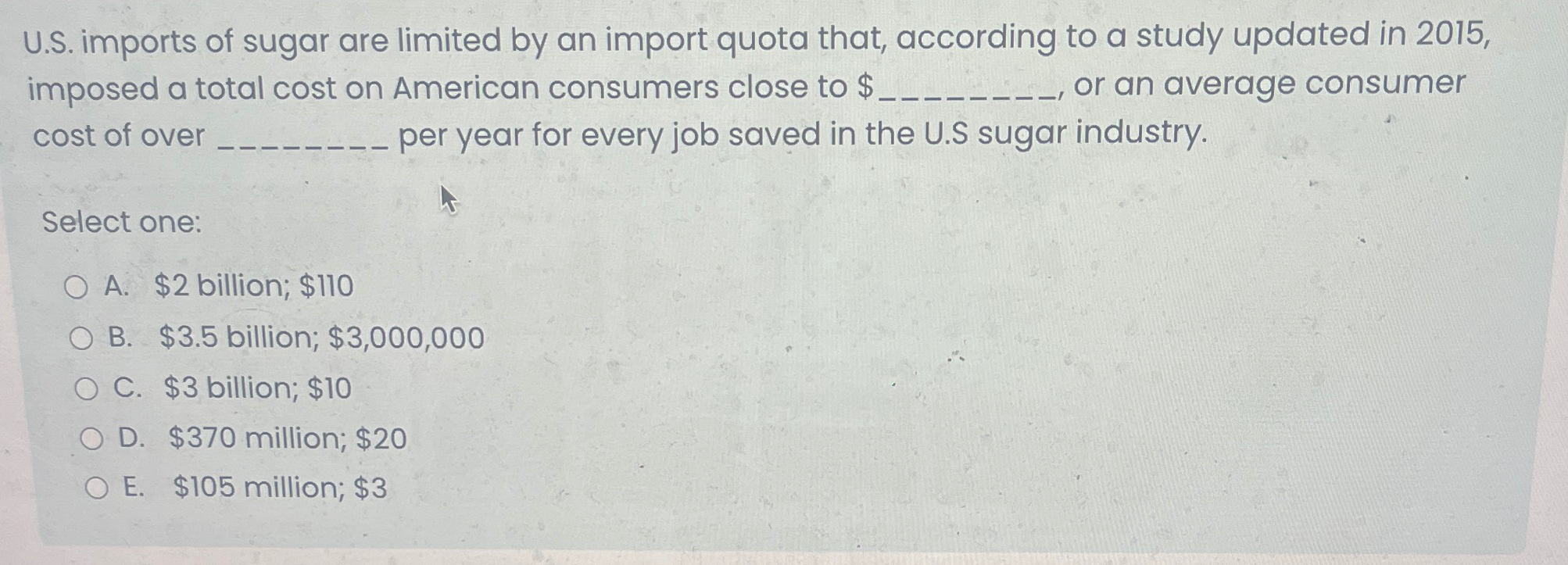 Solved U.S. ﻿imports of sugar are limited by an import quota | Chegg.com