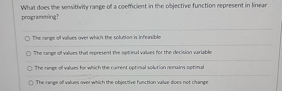 Solved What does the sensitivity range of a coefficient in | Chegg.com