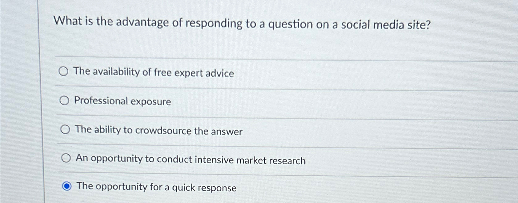 Solved What is the advantage of responding to a question on | Chegg.com