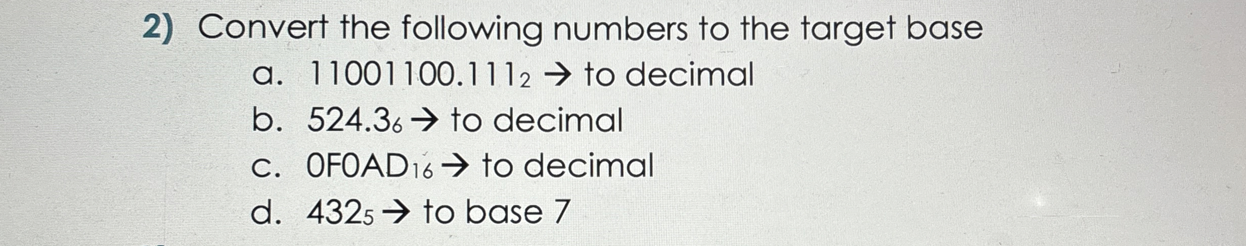 Convert the following numbers to the target | Chegg.com