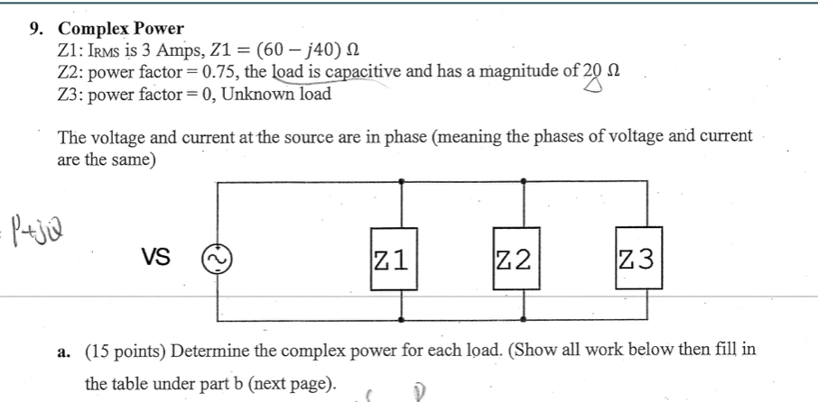 Solved b. (10 ﻿points) ﻿Determine the complex power | Chegg.com