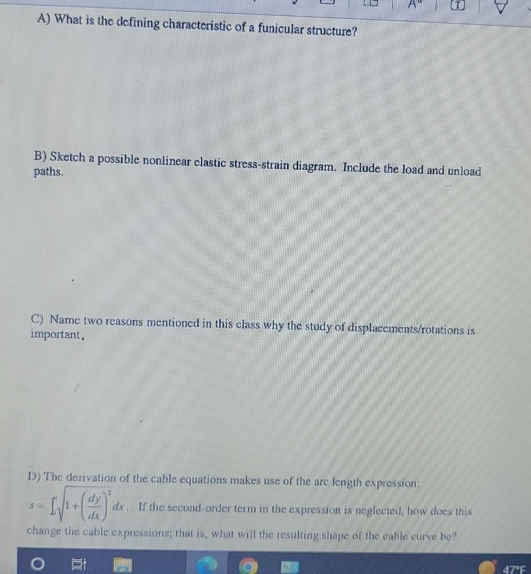 Solved A) What is the defining characteristic of a funicular | Chegg.com