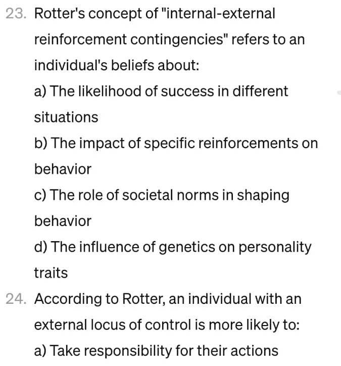 Solved Rotter's concept of "internal-external reinforcement | Chegg.com
