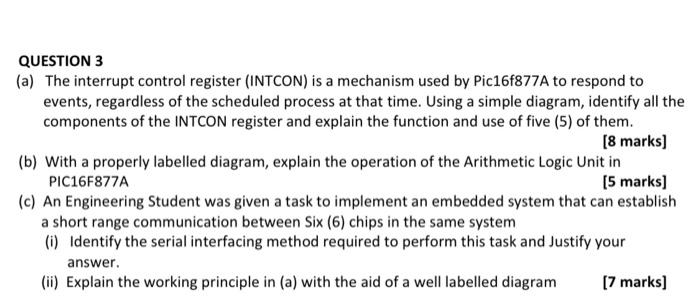 QUESTION 3 (a) The interrupt control register | Chegg.com
