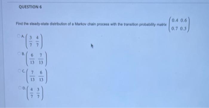 Solved A Markov chain has the transition probability matrix | Chegg.com