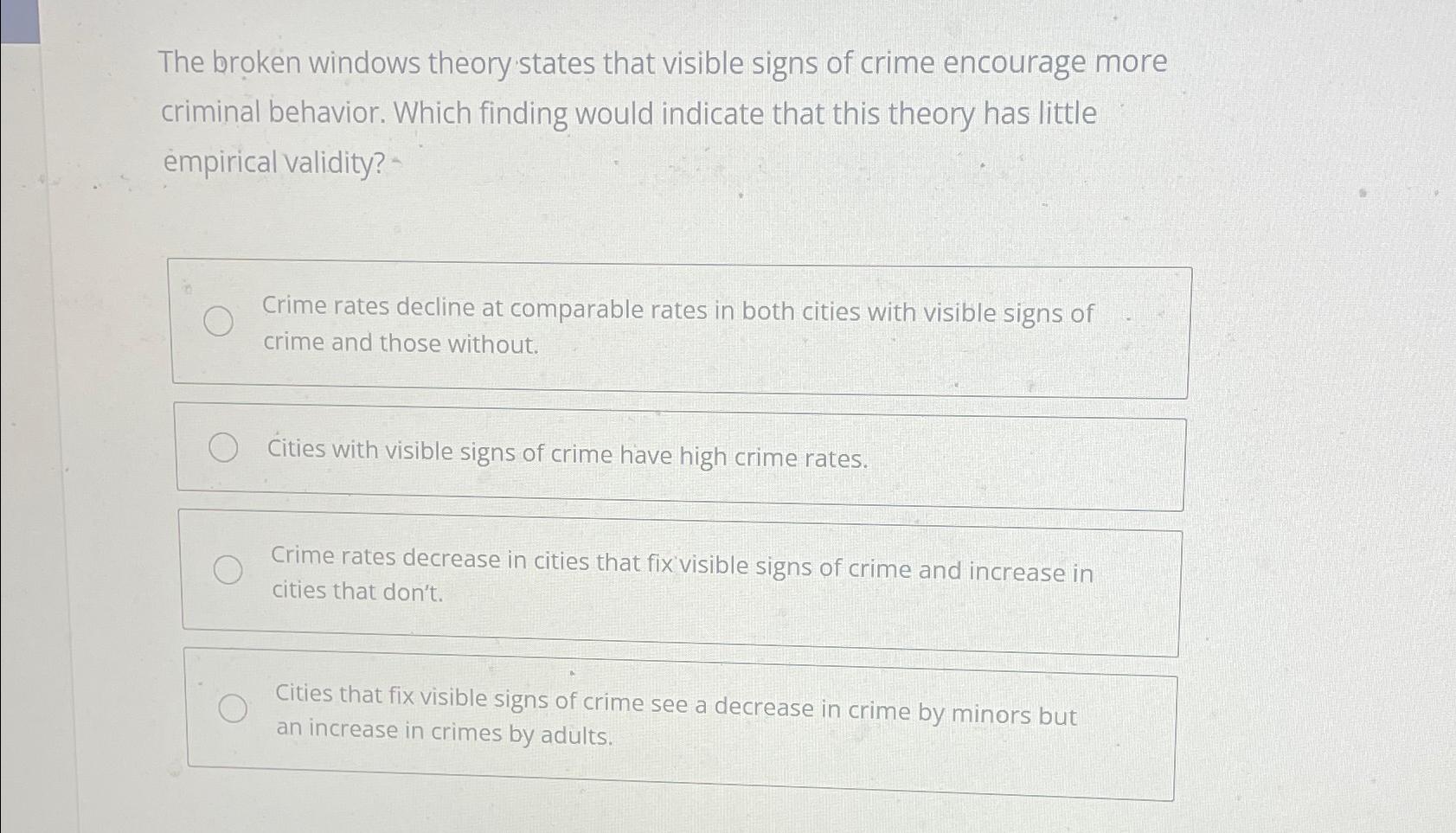Solved The broken windows theory states that visible signs | Chegg.com