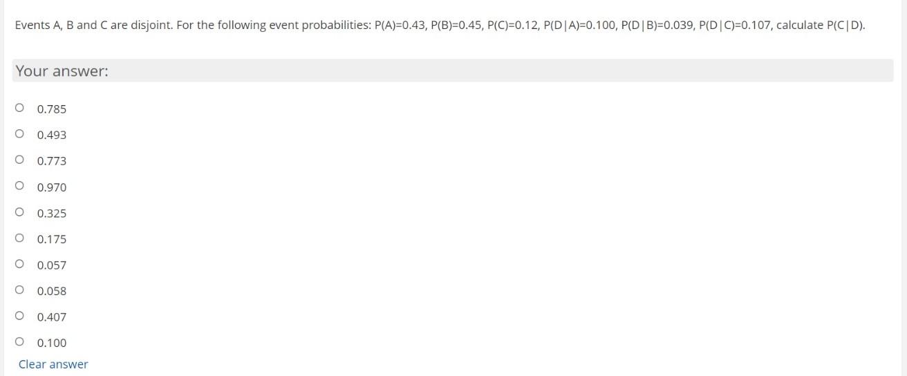Solved Events A,B and C are disjoint. For the following | Chegg.com