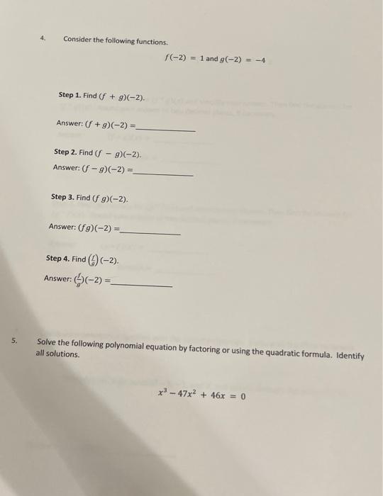 Solved 4. Consider the following functions. f(−2)=1 and | Chegg.com