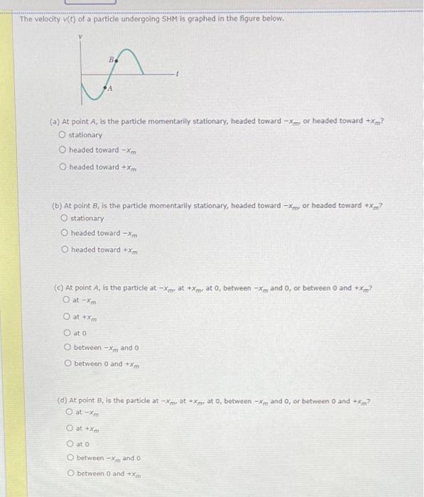 Solved The velocity (t) of a particle undergoing SHM is | Chegg.com