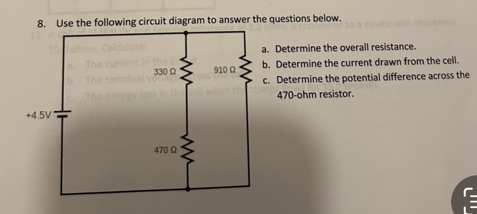 Solved Use the following circuit diagram to answer the | Chegg.com