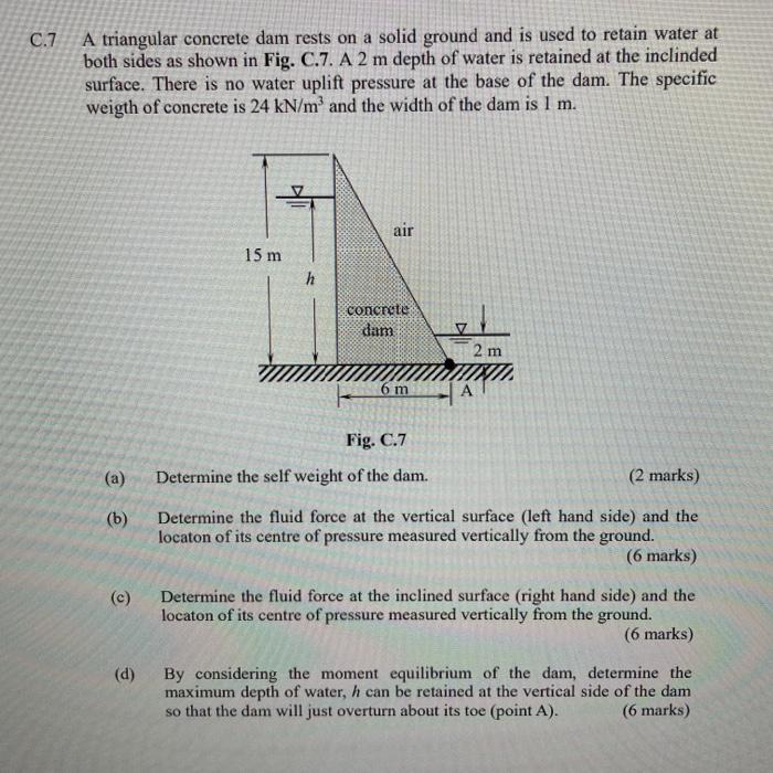 Solved C.7 A triangular concrete dam rests on a solid ground | Chegg.com
