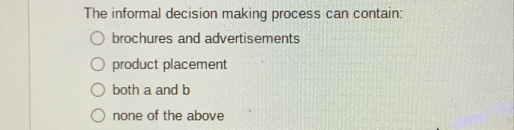 Solved The informal decision making process can | Chegg.com