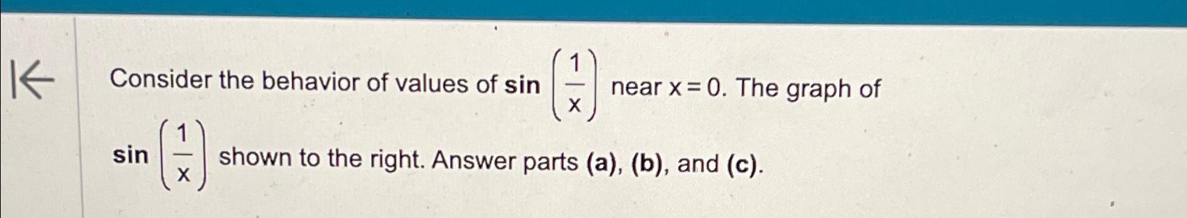Consider the behavior of values of sin(1x) ﻿near x=0. | Chegg.com