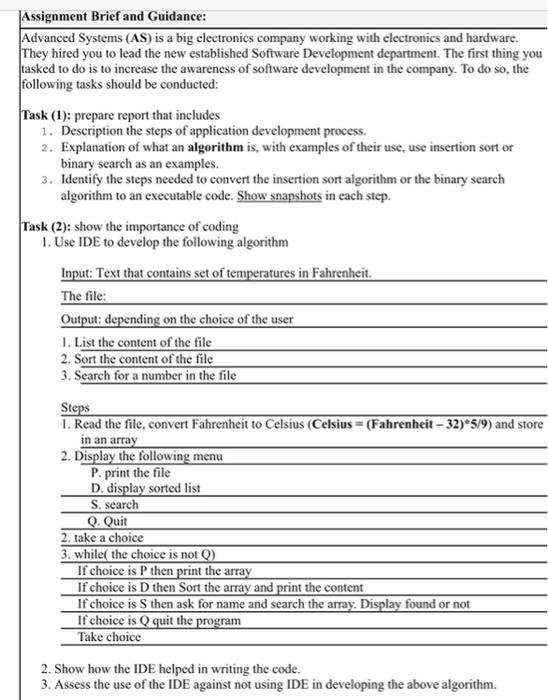 Solved Assignment Brief and Guidance: Advanced Systems (AS) | Chegg.com