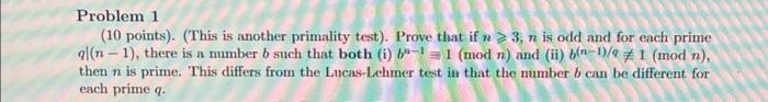 Solved Problem 1 (10 points). (This is another primality | Chegg.com