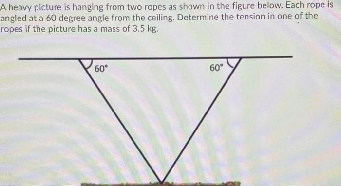Solved A heavy picture is hanging from two ropes as shown in | Chegg.com