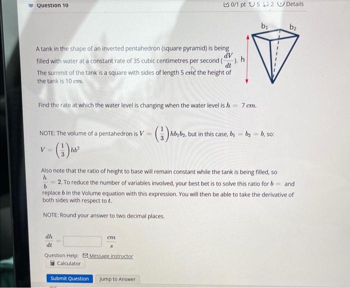 Solved A tank in the shape of an inverted pentahedron | Chegg.com