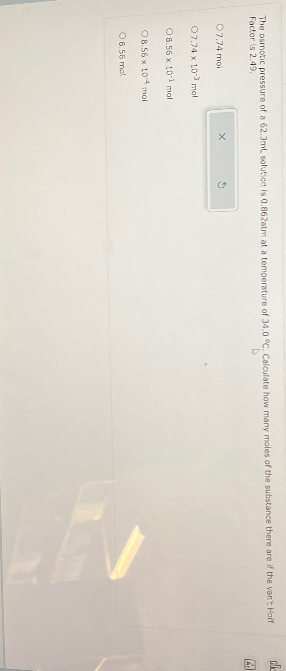 Solved The osmotic pressure of a 62.3mL ﻿solution is | Chegg.com