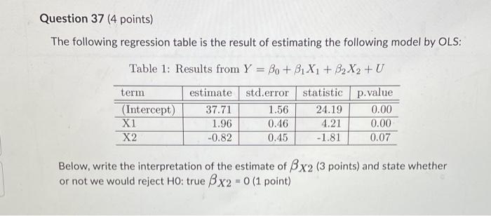 Solved econometrics the following regression table os the | Chegg.com
