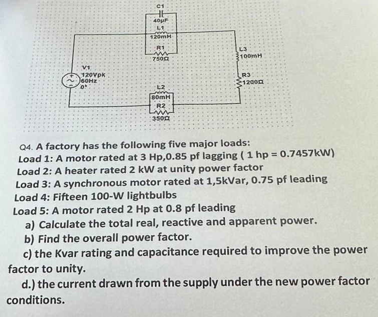 Solved Q4. A factory has the following five major loads: | Chegg.com