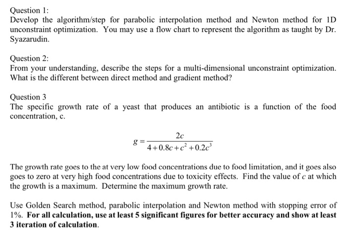 Question 1: Develop the algorithm/step for parabolic | Chegg.com