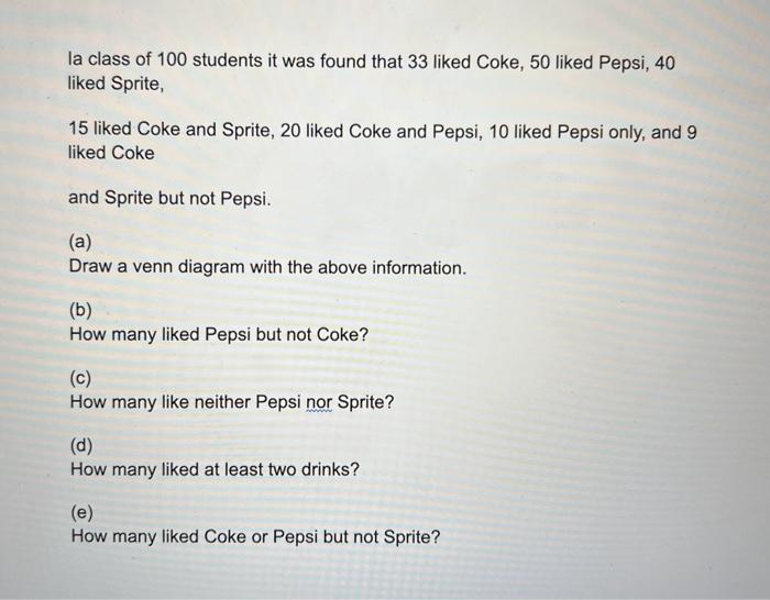 Solved la class of 100 students it was found that 33 liked | Chegg.com