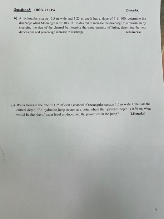 Solved Question (3) (100% CLO5) (5 marks) A) A rectangular | Chegg.com