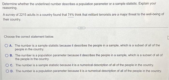 Solved Determine whether the underlined number describes a | Chegg.com