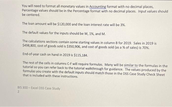 Excel DSS Case Study Instructions Overview: Like the | Chegg.com