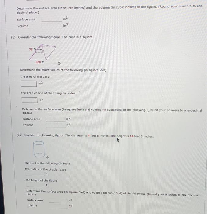 Solved Determine the surface area (in square inches) and the | Chegg.com