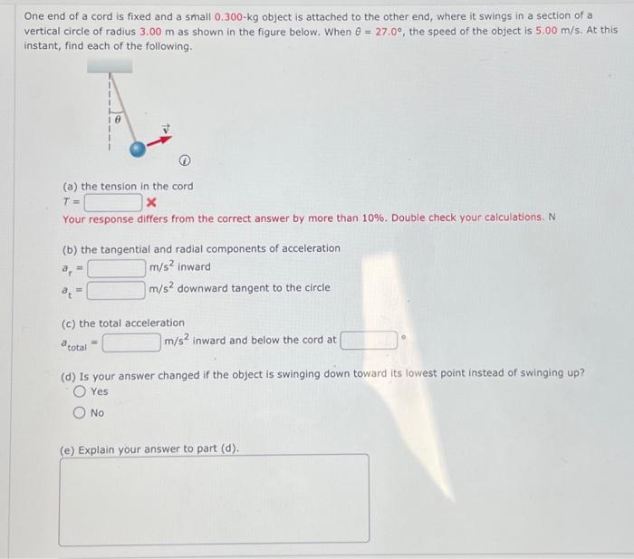 Solved One end of a cord is fixed and a small 0.300−kg | Chegg.com