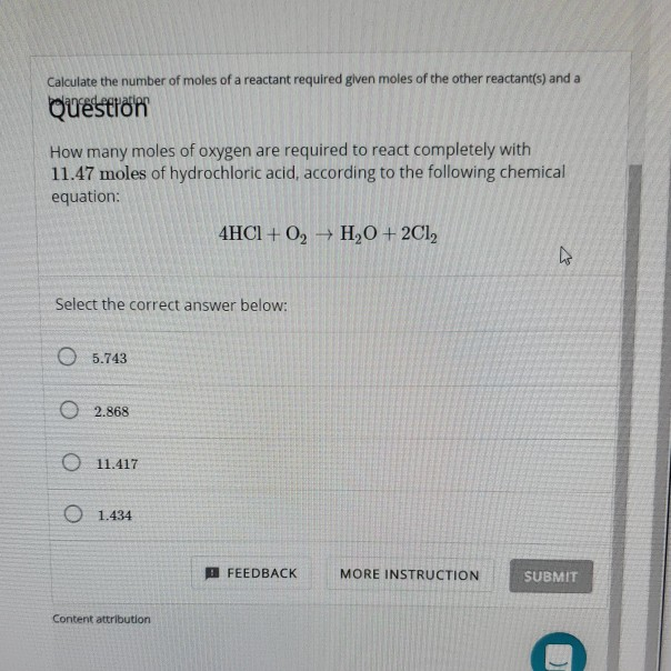 Solved Calculate the number of moles of a reactant required | Chegg.com