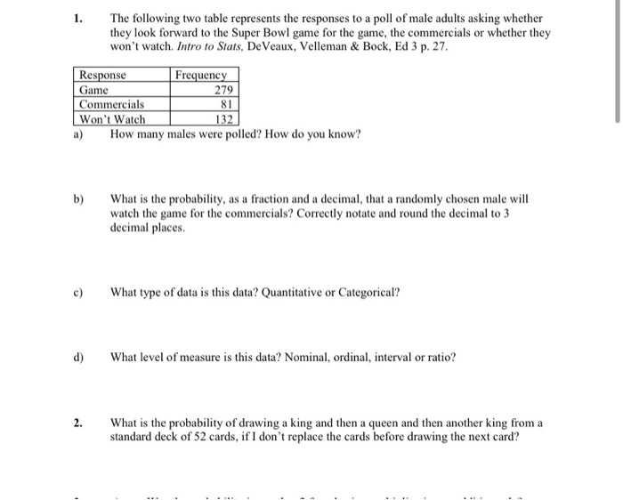 Solved 1. The following two table represents the responses | Chegg.com