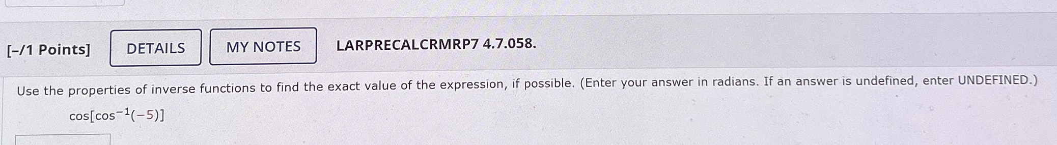 Solved [-/1 ﻿Points] ﻿LARPRECALCRMRP7 4.7.058.Use the | Chegg.com